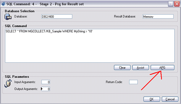 Write the query into a DSQL task and click the APG button.